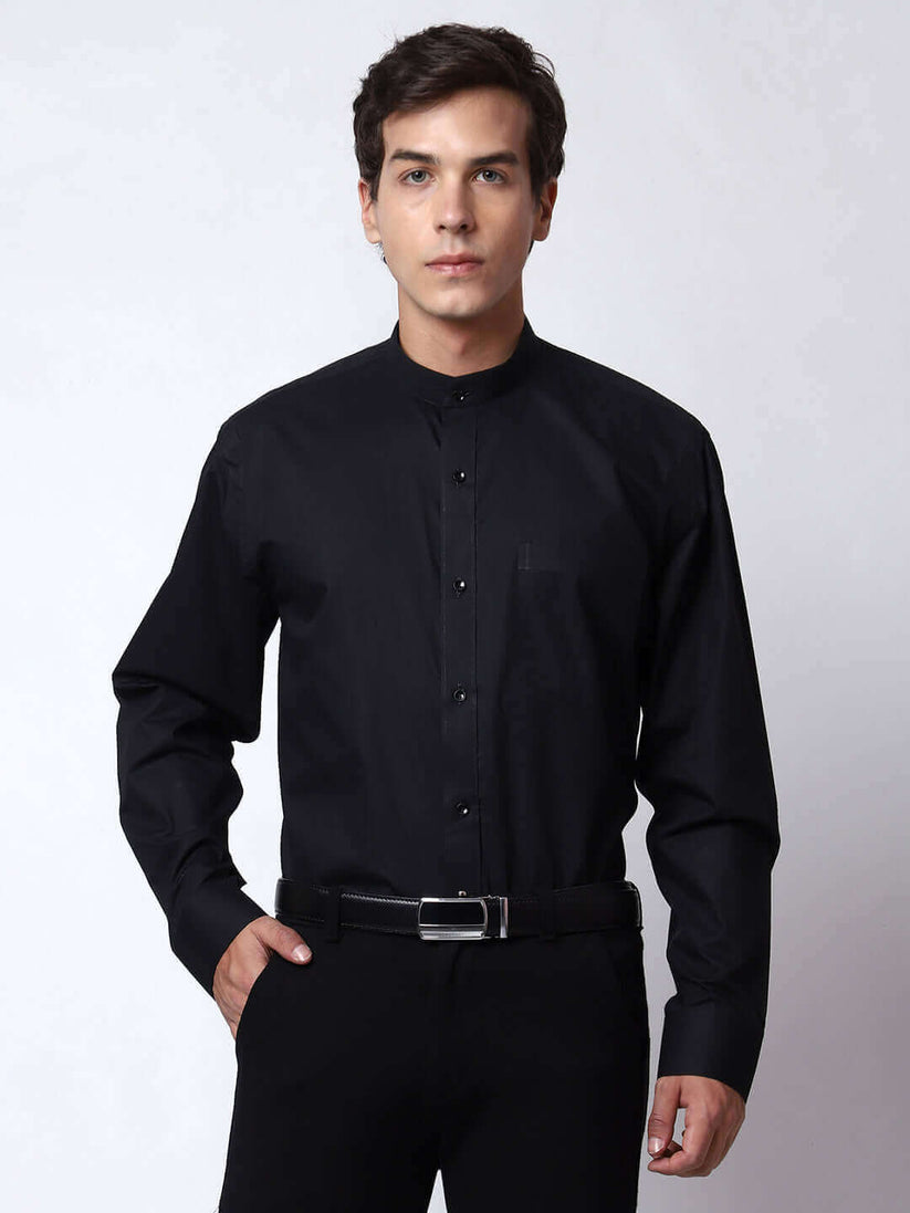 Black Mandarin Collar Shirt | Designer Black Shirts for Men – Crease India